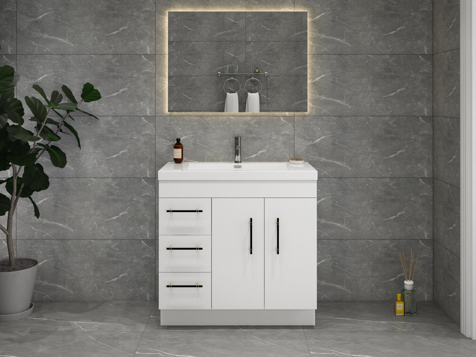 Elsa 36 inch Freestanding Modern Bathroom Vanity with Left Side Drawer Elsa Bath Inc